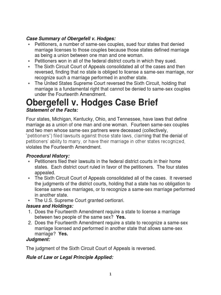 Case Digest Obergefell v. Hodges | PDF | Obergefell V. Hodges ...