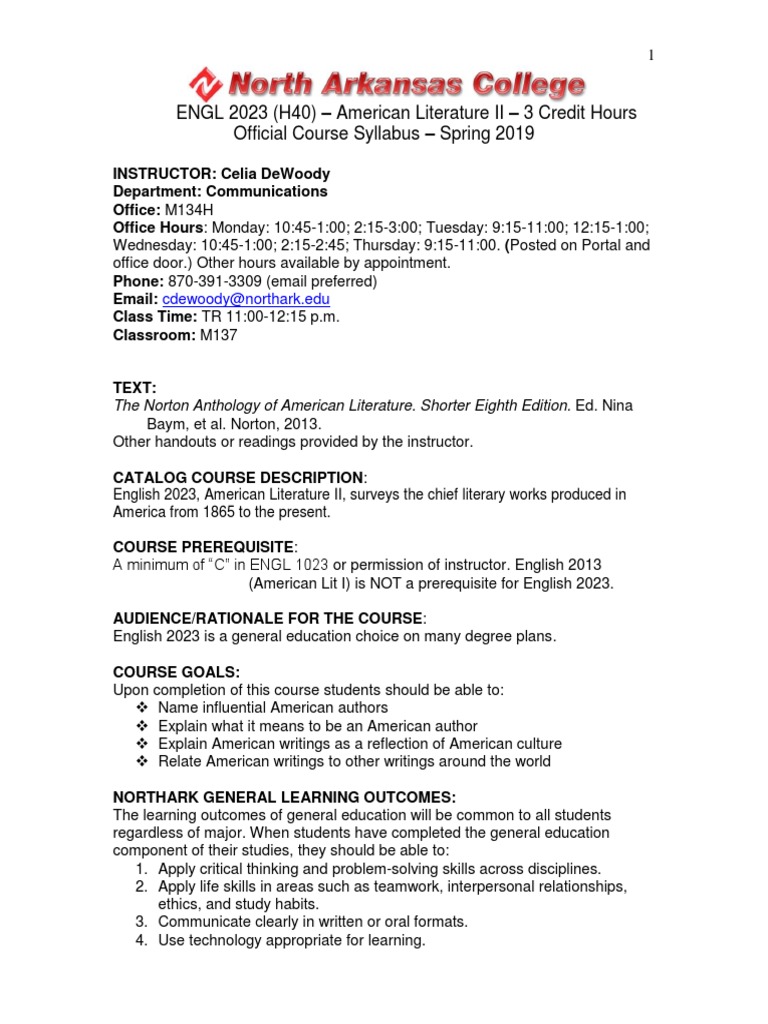 ENGL 2023 (H40) - American Literature II - 3 Credit Hours Official ...