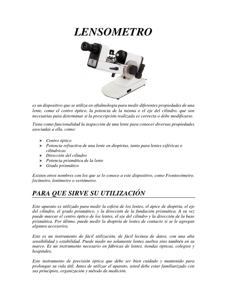 Funciones y Partes del Lensómetro | PDF | Óptica | Lente (óptica)