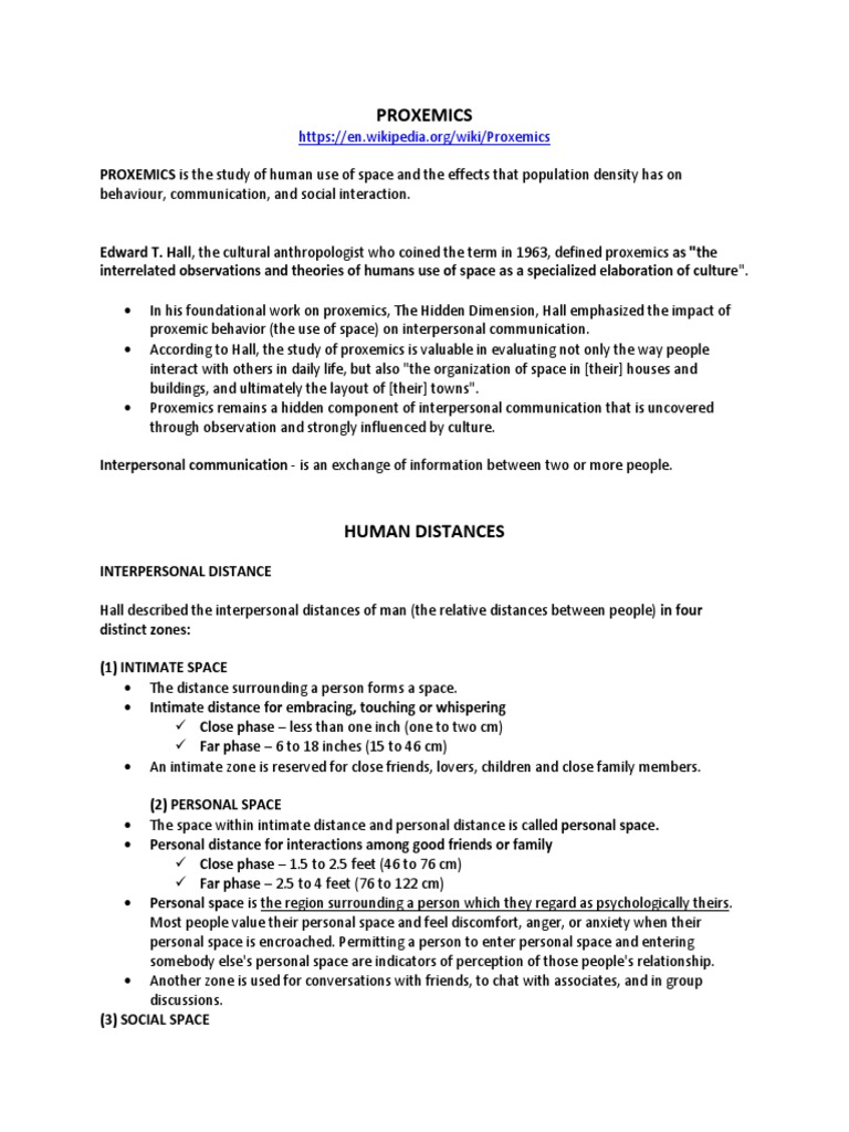 PROXEMICS | PDF | Social Psychology | Behavioural Sciences