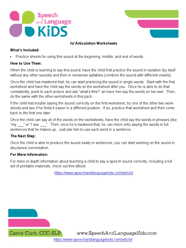 S/ Articulation Worksheets What's Included | PDF | Speech | Languages
