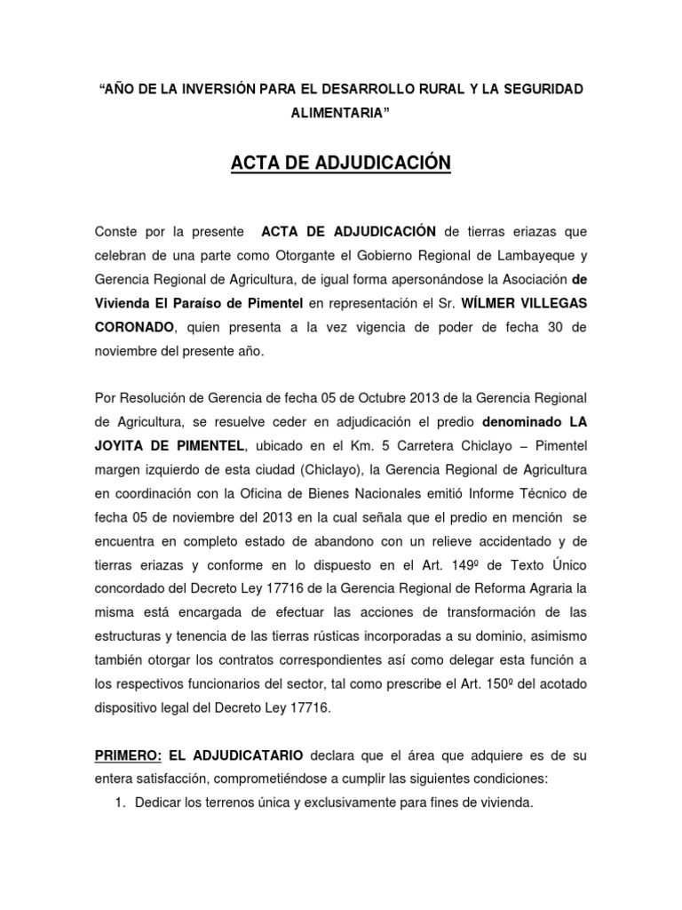 Acta de Adjudicacion | PDF | Gobierno | Justicia