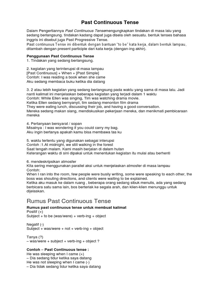 Past Continuous Tense | PDF