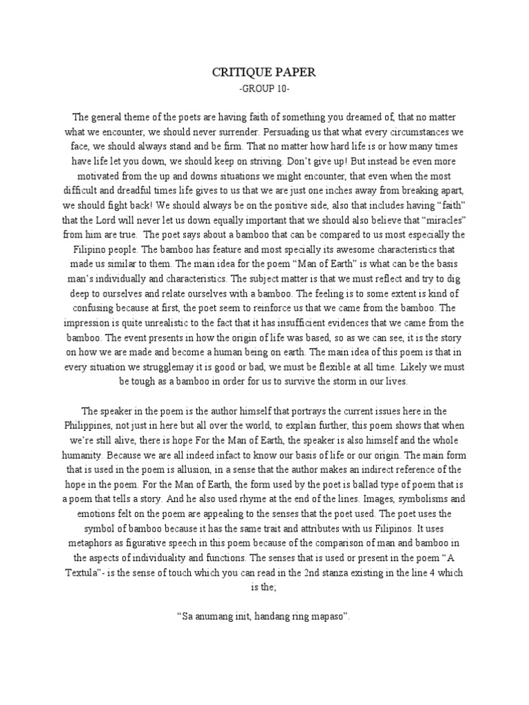 Critique Paper | PDF | Poetry