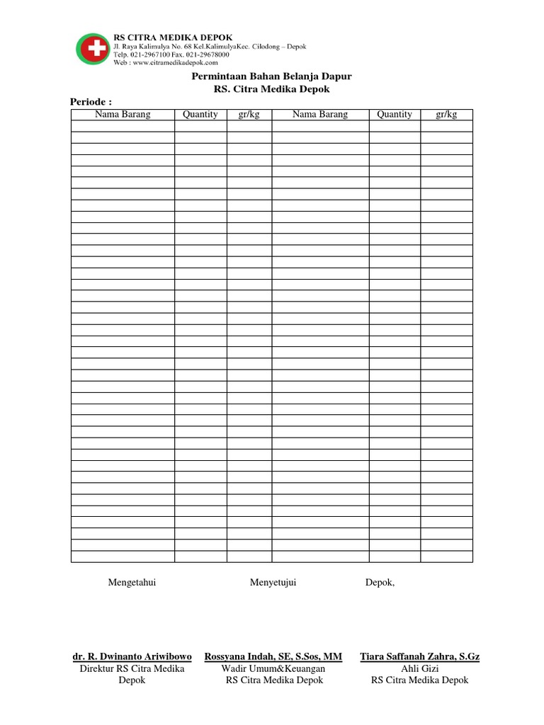 FORM Permintaan Bahan Belanja Dapur | PDF