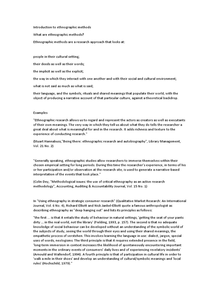 Introduction To Ethnographic Methods | PDF | Ethnography | Observation