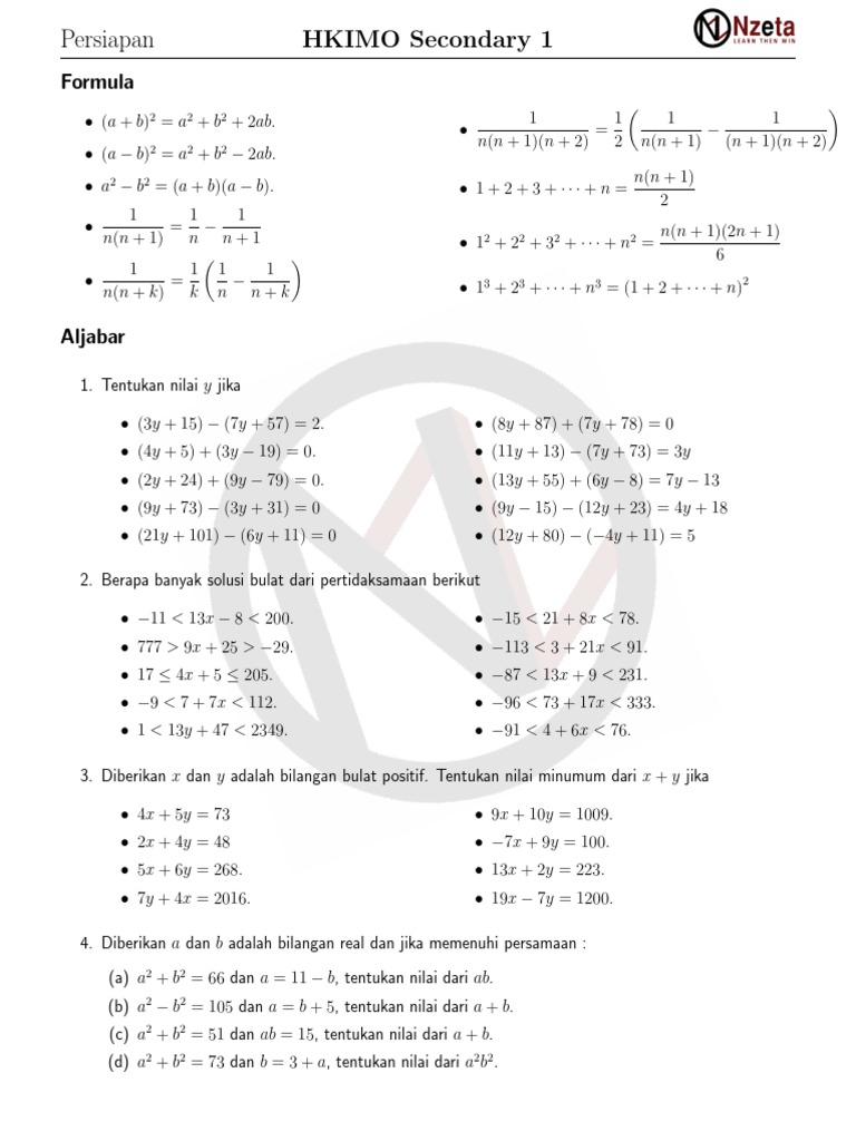 HKIMO Secondary 1 Practice | PDF