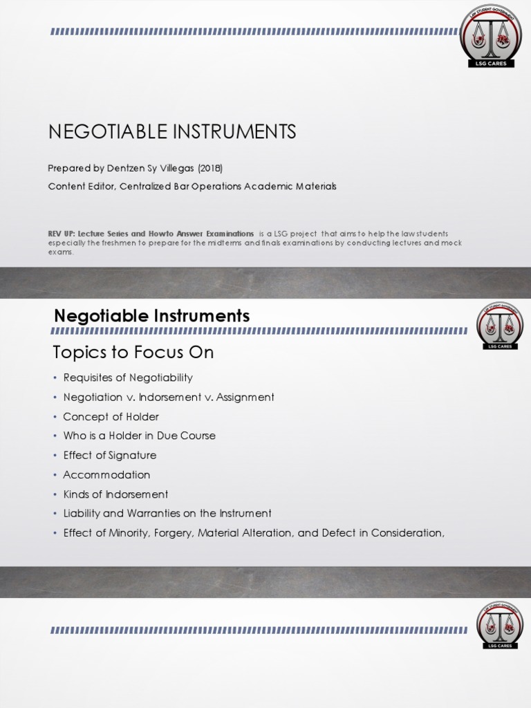 Nego | PDF | Assignment (Law) | Negotiable Instrument