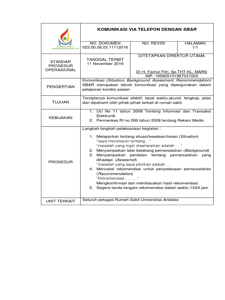 Sop Komunikasi Via Telepon Dengan Sbar | PDF