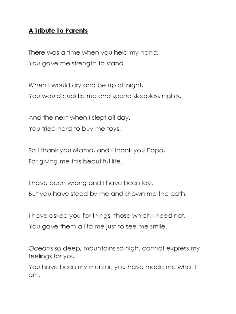 A Tribute To Parents | PDF