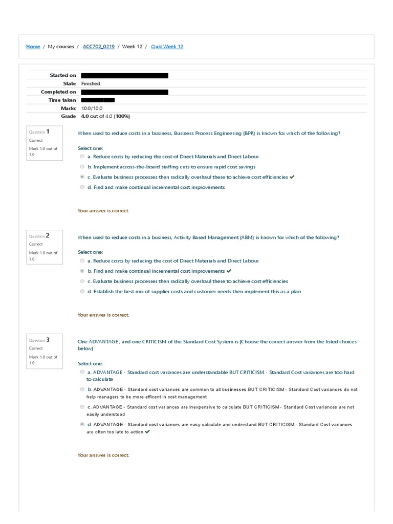 Quiz Week 12 - Redacted - Reducted | PDF | Pricing | Accounting