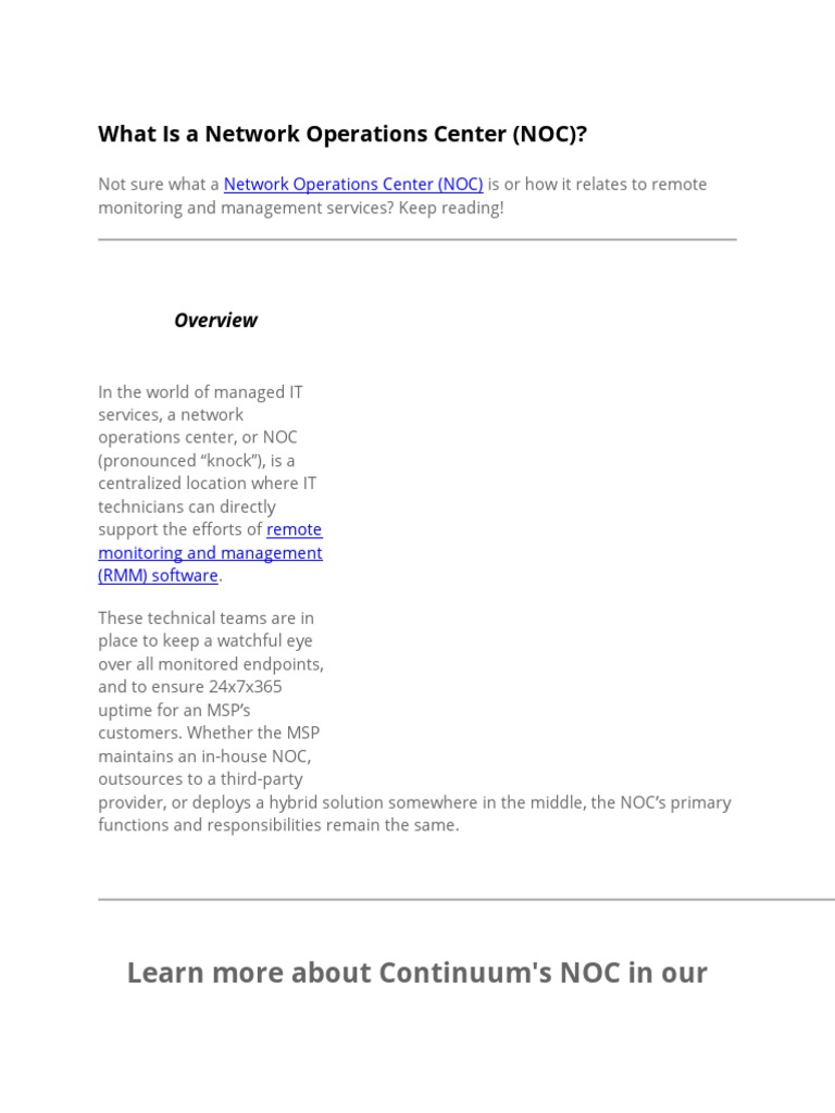 What Is A Network Operations Center (NOC) ?: Learn More About Continuum ...