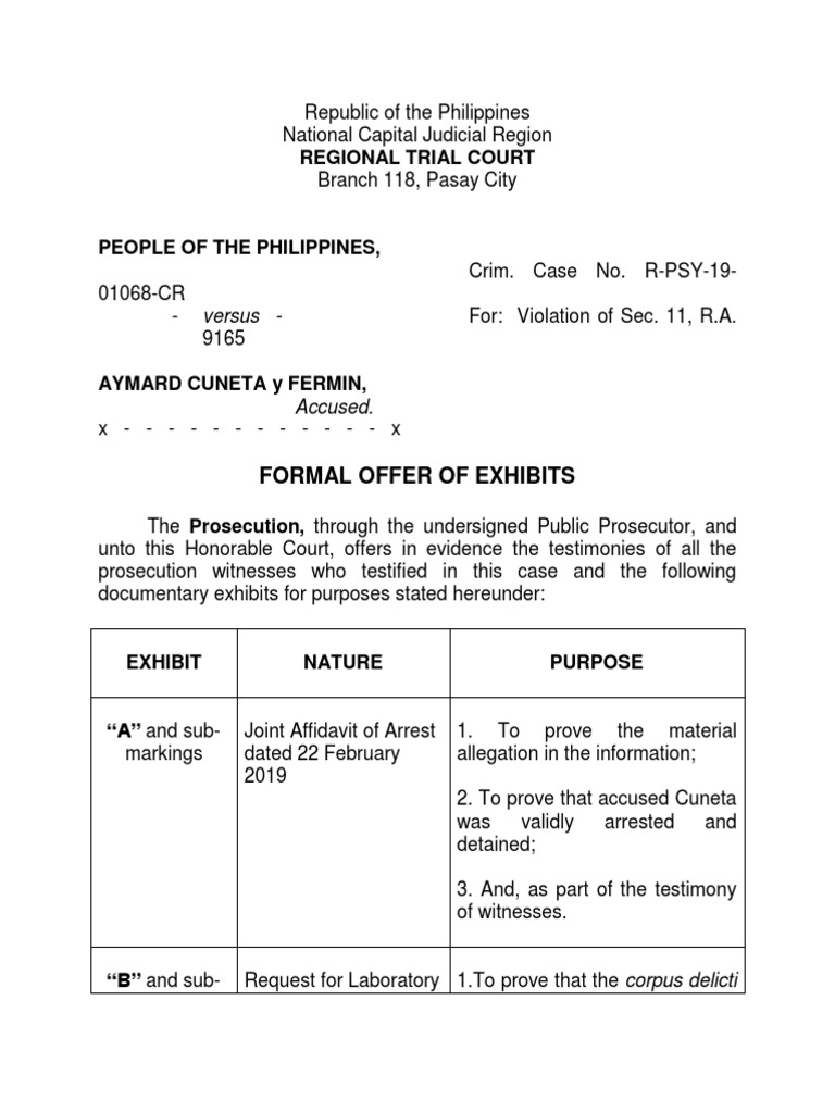 Supplemental Formal Offer of Exhibits | PDF | Prosecutor | Witness