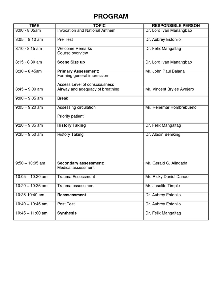 Sample Program Sked | PDF