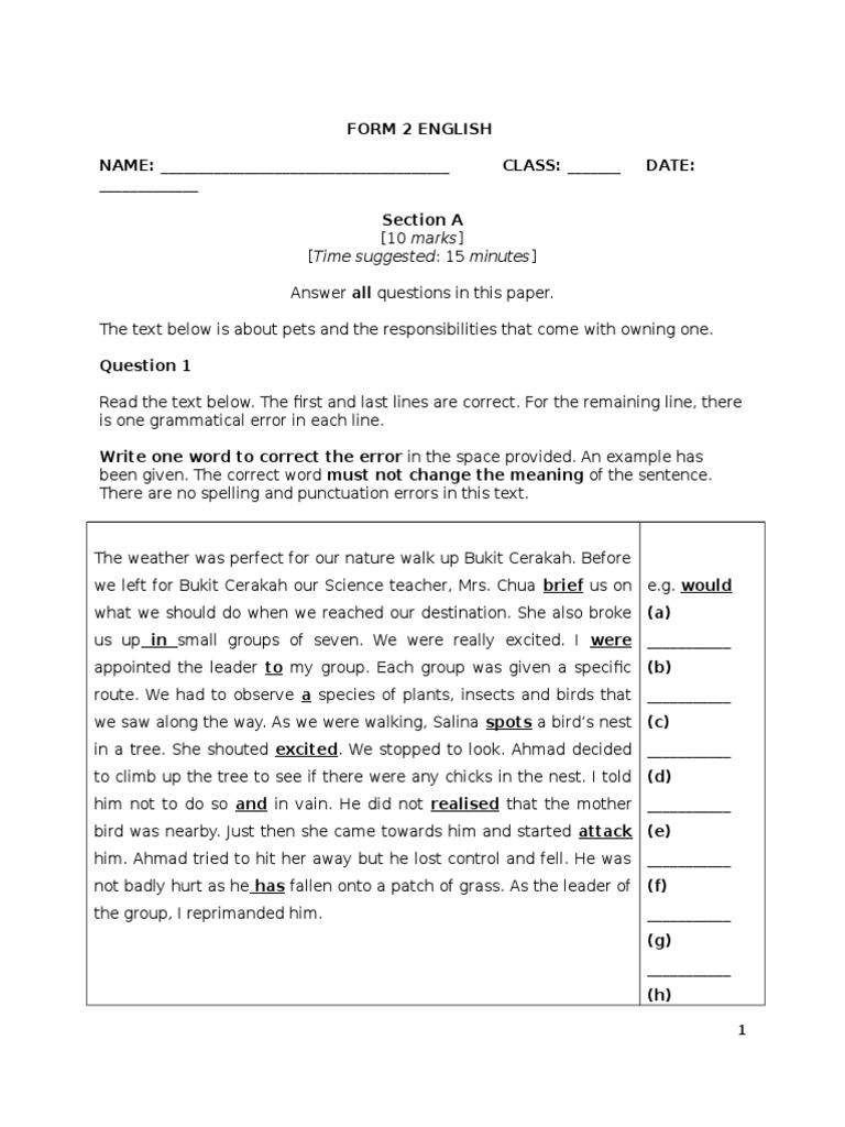 FORM 2 ENGLISH EXAM PAPER | PDF