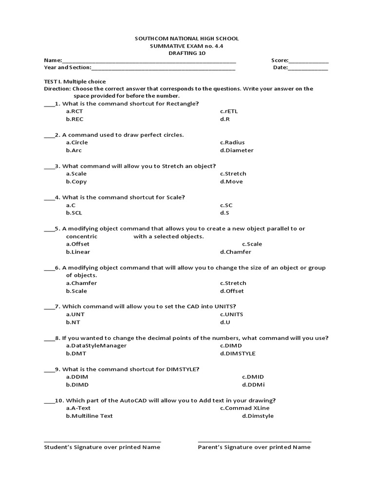 Technical Drafting SUMMATIVE Exam 4.4 | PDF | Teaching Mathematics