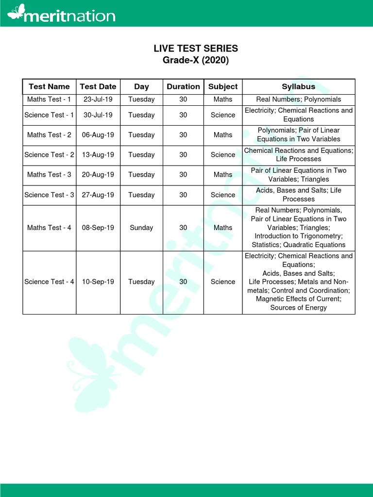 Live Test Series Class 10 (2020) | PDF | Variable (Mathematics) | Equations