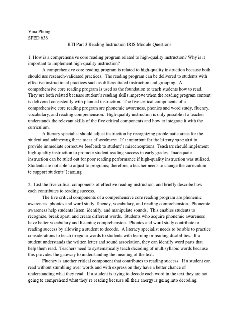 Ida 4 Artifact 5 Rti Part 3 | PDF | Phonics | Reading Comprehension