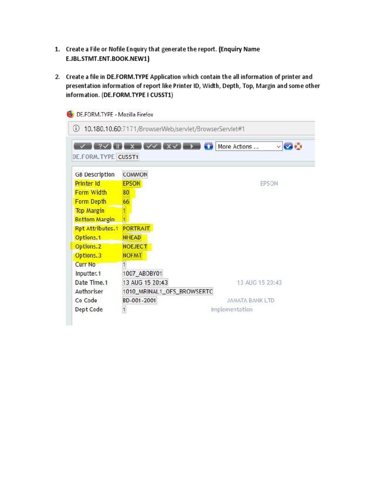 Create A File or Nofile Enquiry That Generate The Report. (Enquiry Name E.Jbl - Stmt.Ent - Book ...