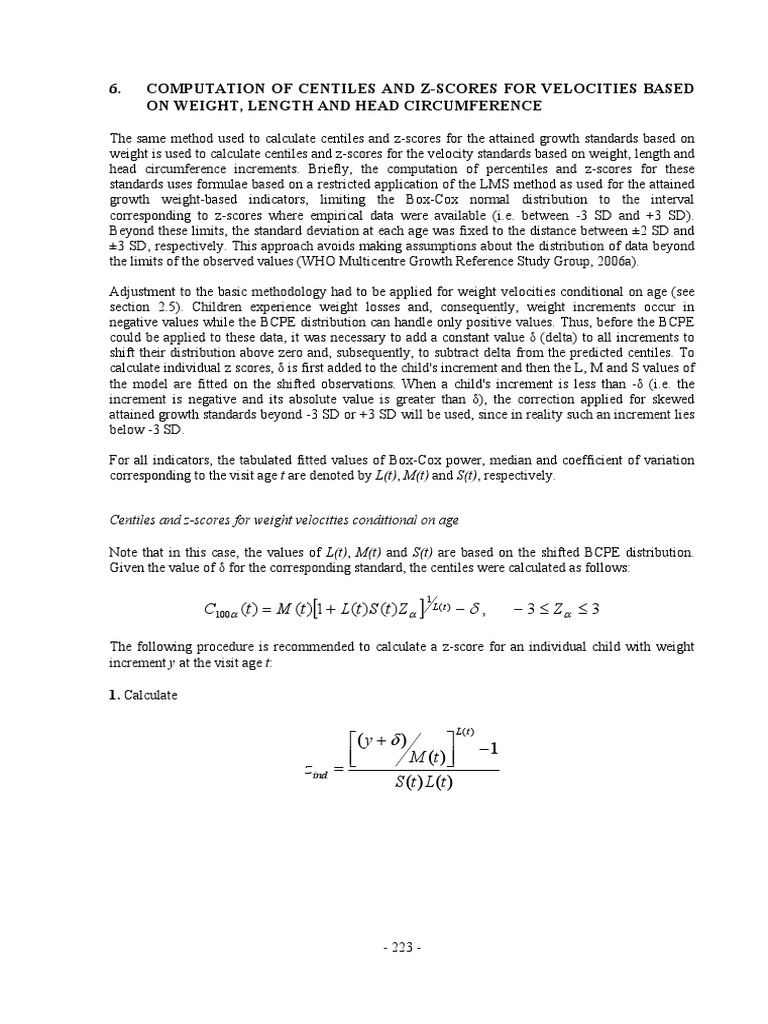 Computation of Centiles and Z-Scores For Velocities Based On Weight ...