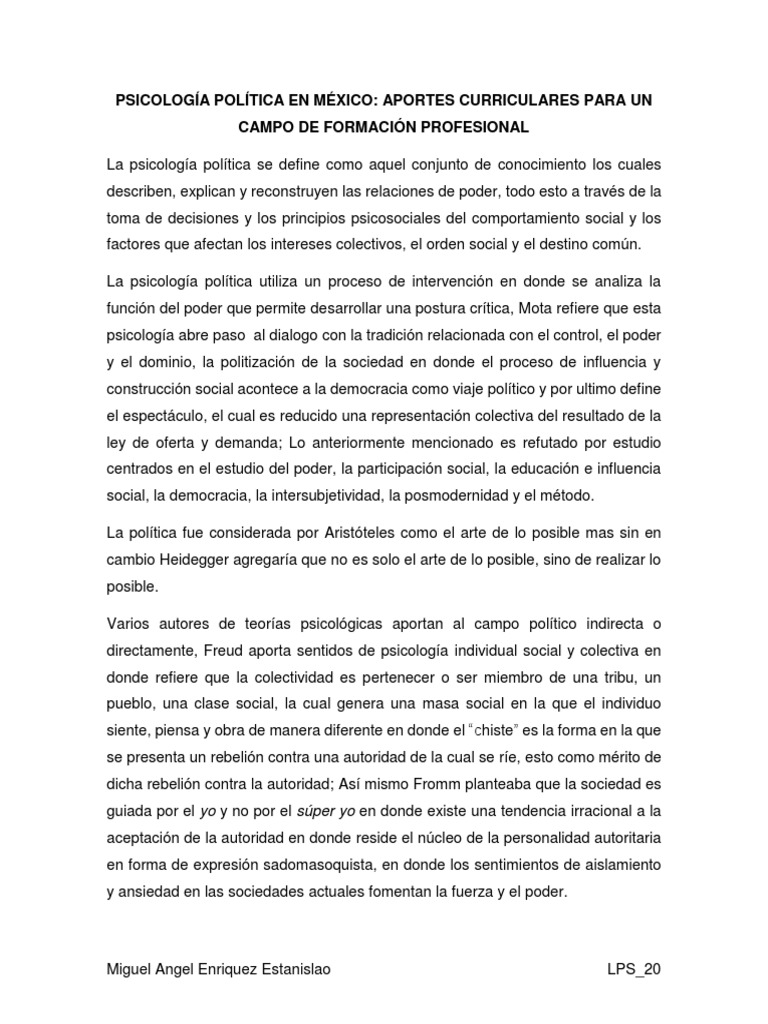 Psicología Política en México | PDF | Sicología | Sociedad