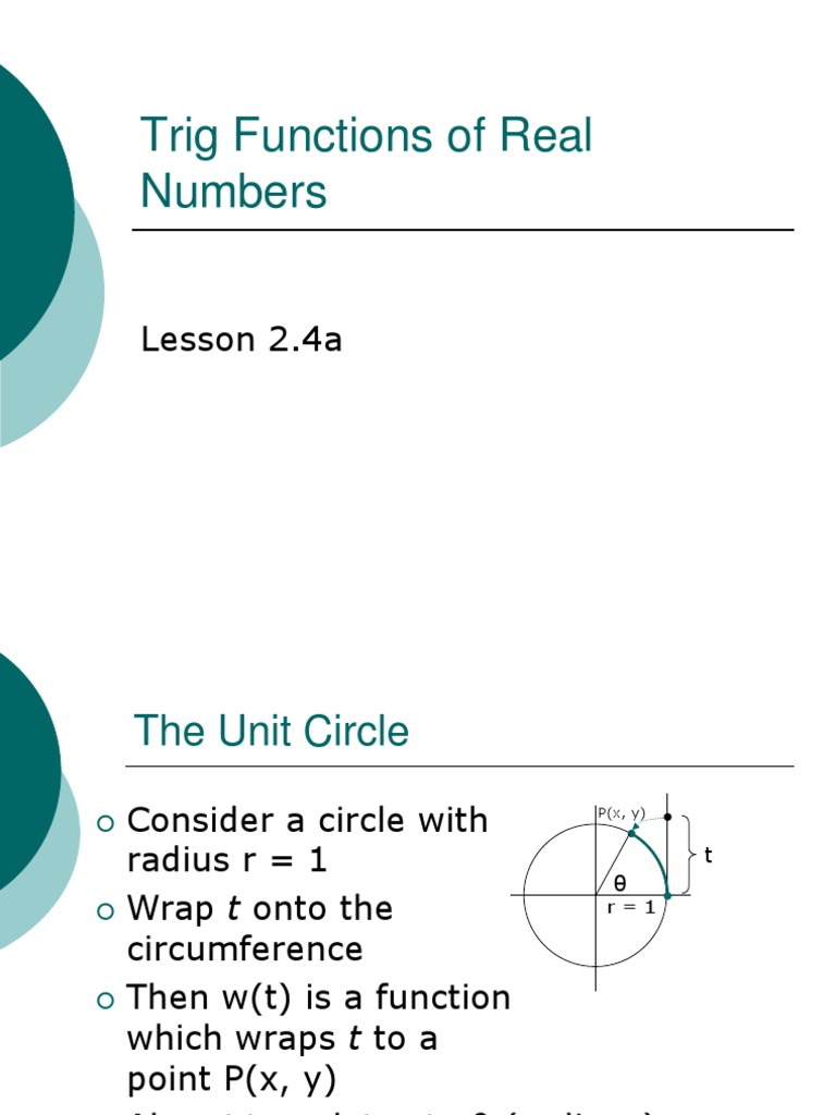Trig Functions of Real Numbers: Lesson 2.4a | PDF