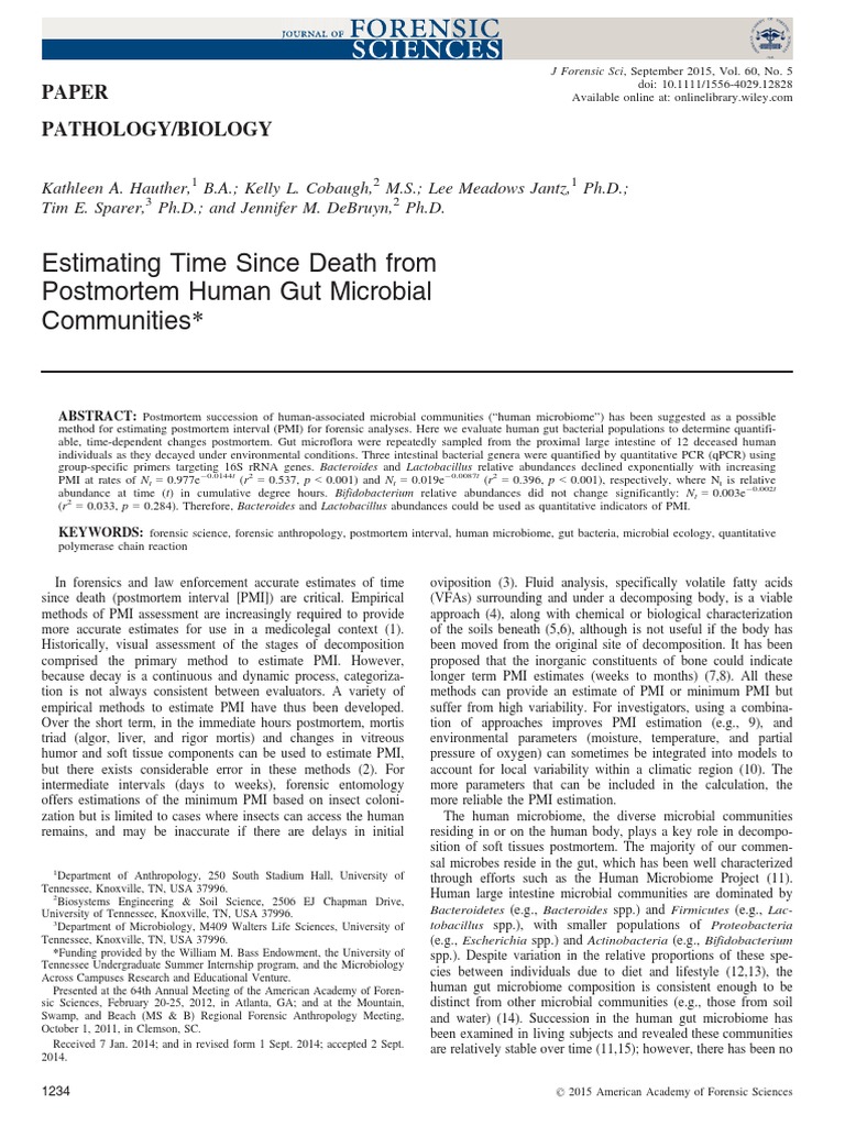 Estimating Time Since Death From Postmortem Human Gut Microbial ...