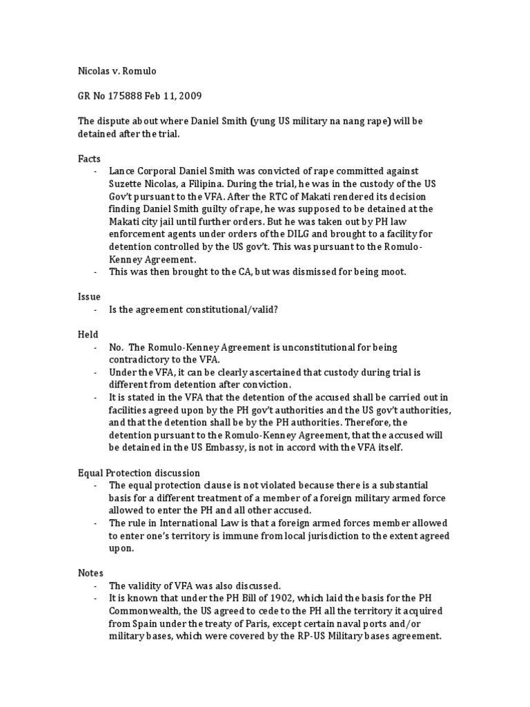 Nicolas V Romulo | PDF | Treaty | Equal Protection Clause