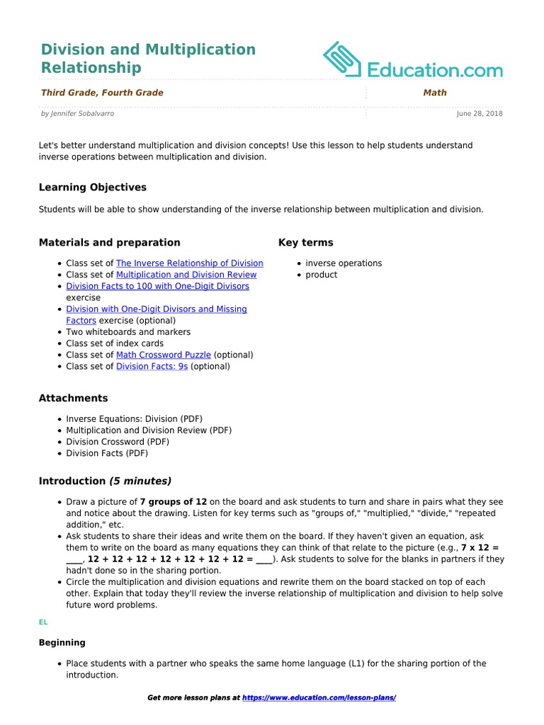 Division and Multiplication Relationship | PDF | Multiplication | Worksheet