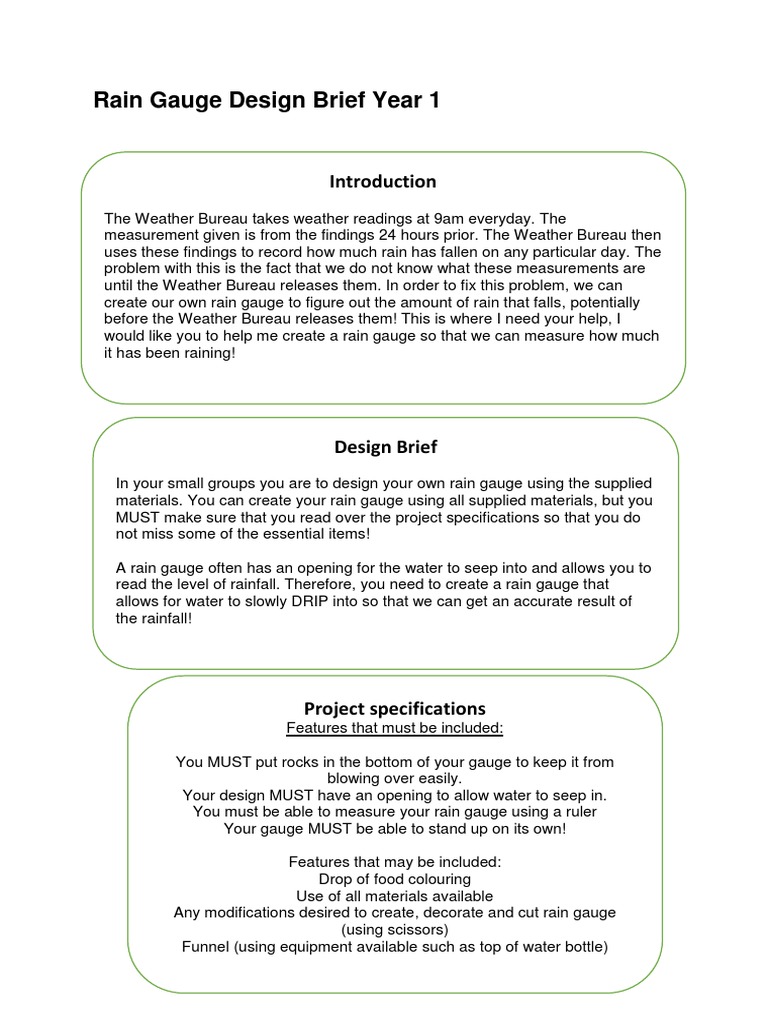 Rain Gauge Design Brief | PDF | Rain | Weather