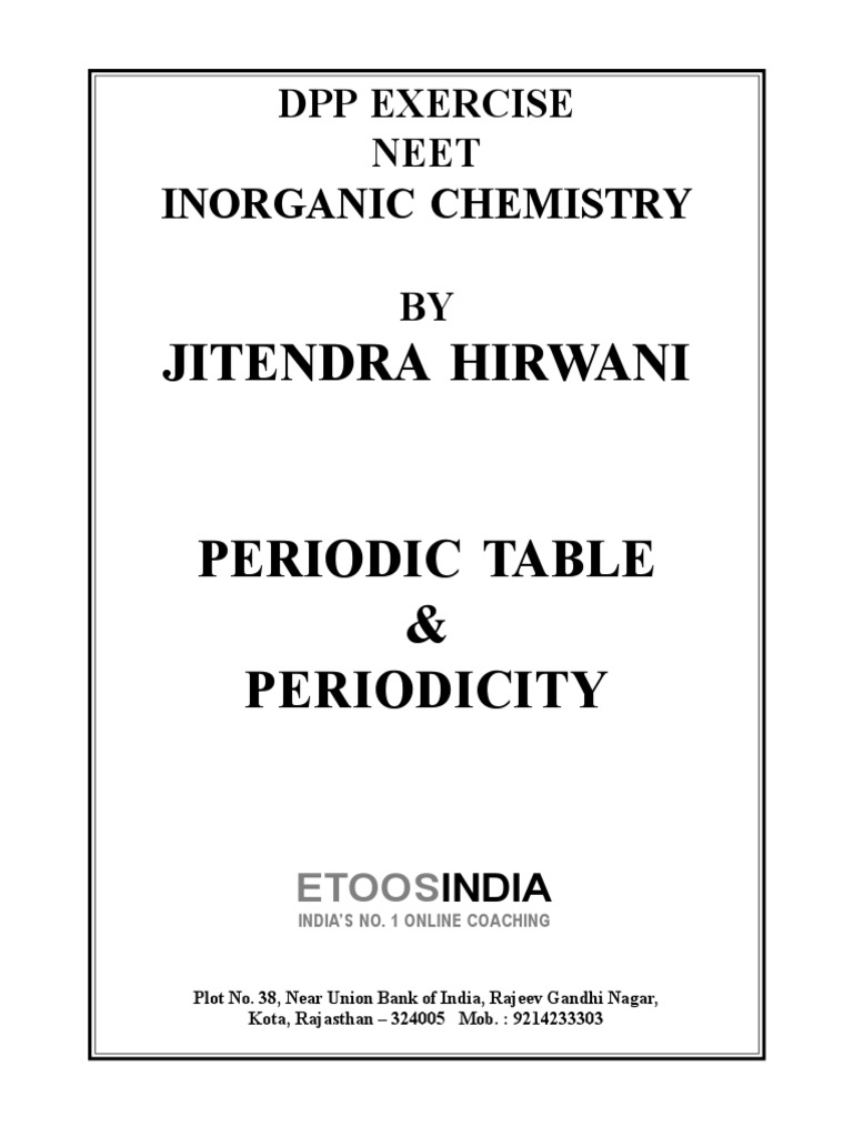 NEET Periodic Table DPP | PDF | Ion | Periodic Table