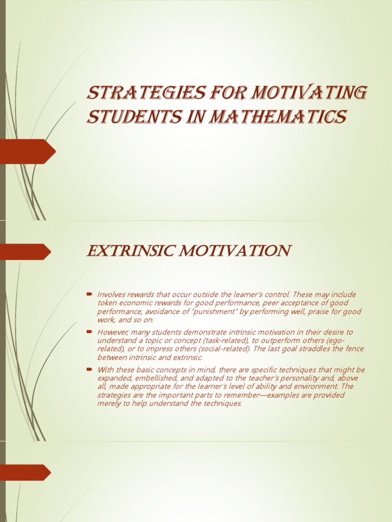 Strategies For Motivating Students in Mathematics | PDF | Motivation ...