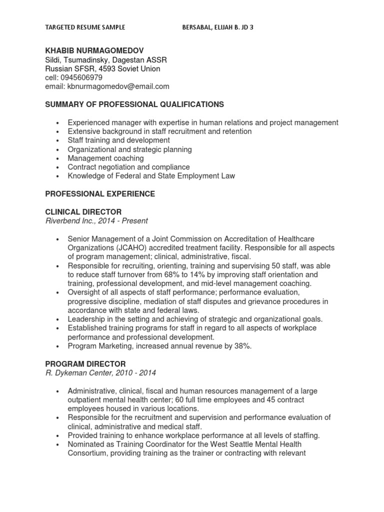 Targeted Resume Sample | PDF | Joint Commission | Employment