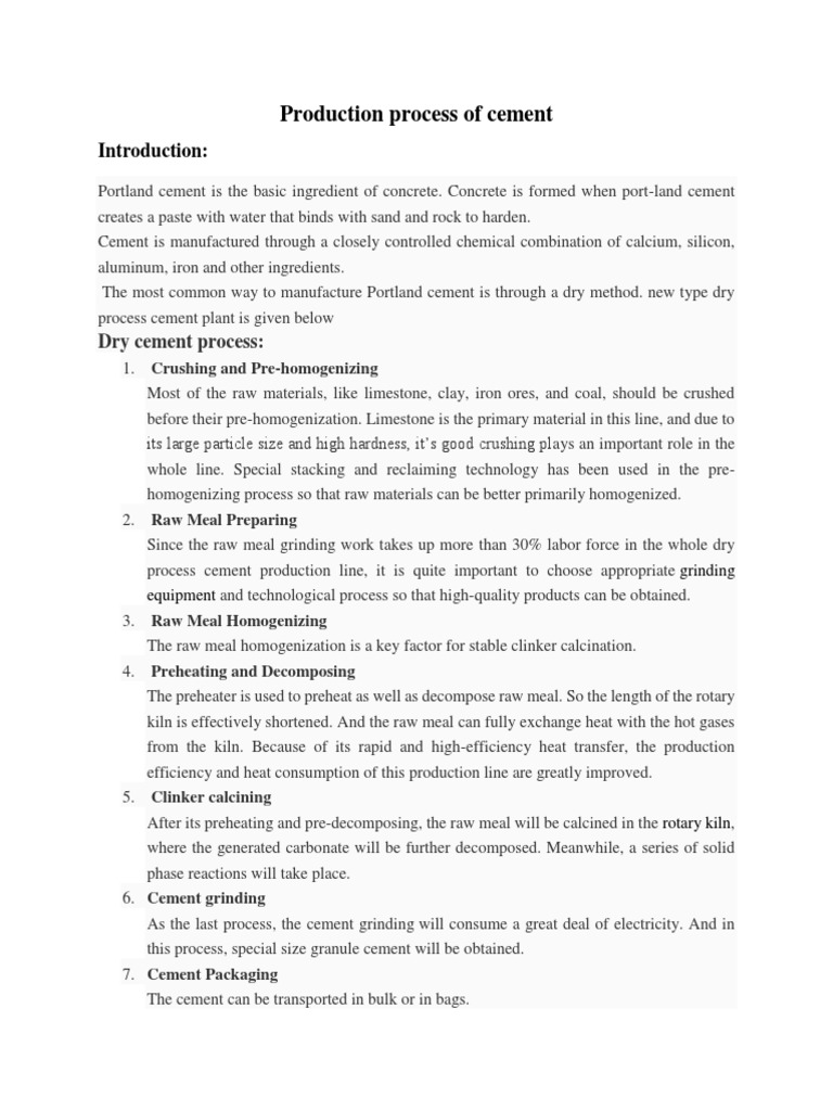 Production Process of Cement | PDF | Cement | Industrial Processes