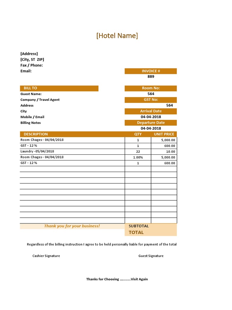 Hotel Invoice Sample 6 | PDF | Business