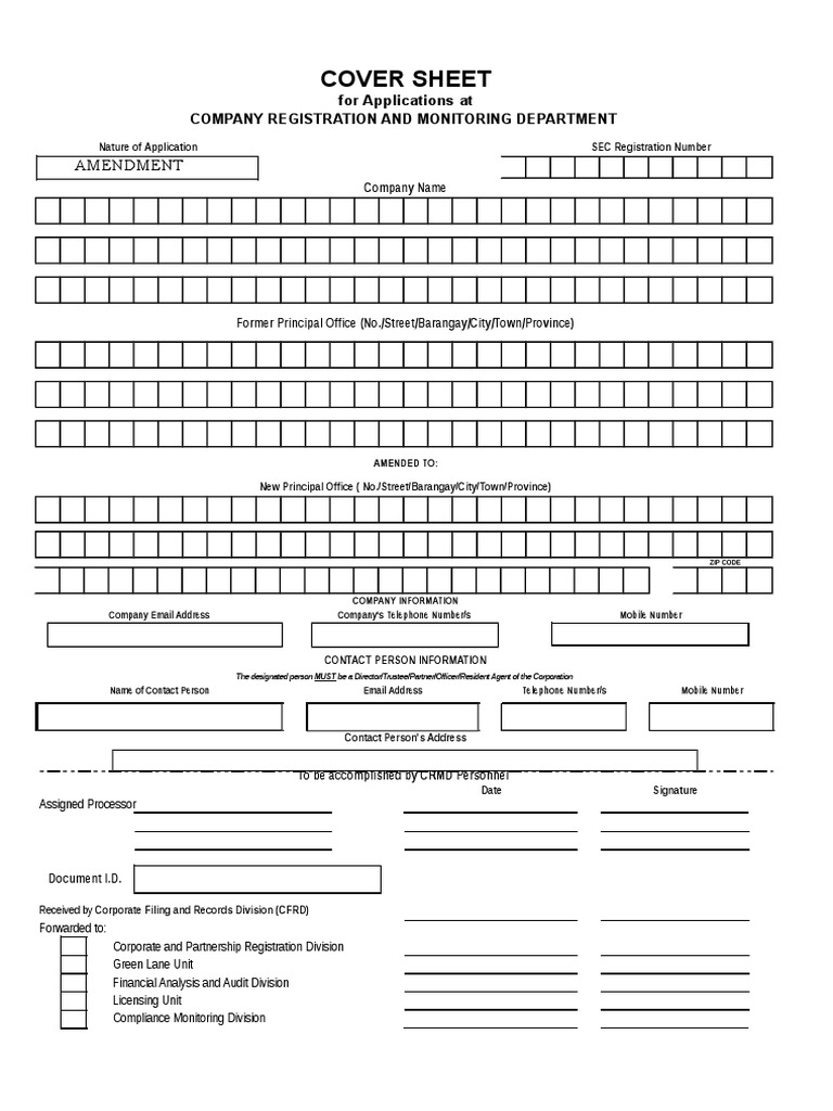 Cover Sheet For Amendment-Change of Address | PDF