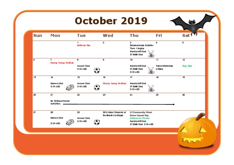 October 2019 School Activities Calendar | PDF