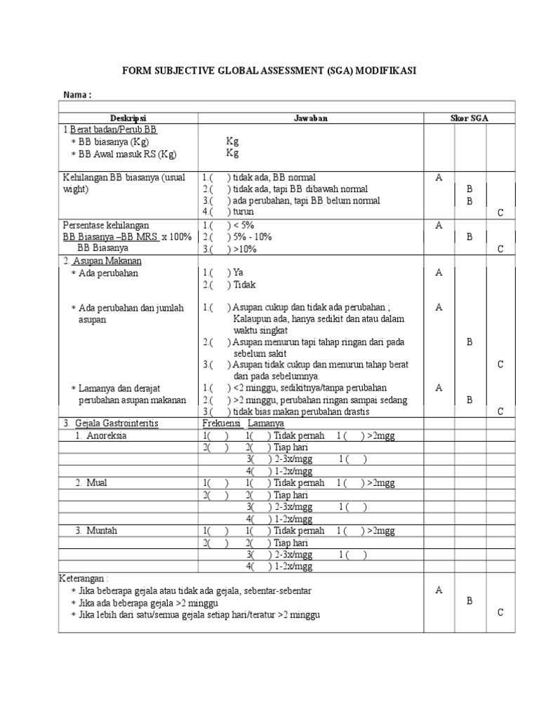 Formulir Penilaian Gizi SGA | PDF