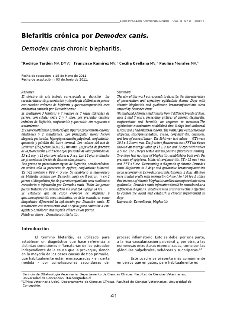 Blefaritis crónica por Demodex canis | PDF | Perros | Ciencias de la Salud