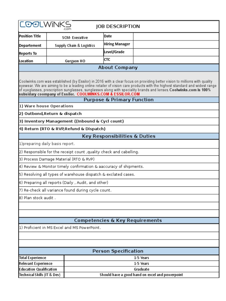 Job Description: SCM-Executive Supply Chain & Logistics | PDF