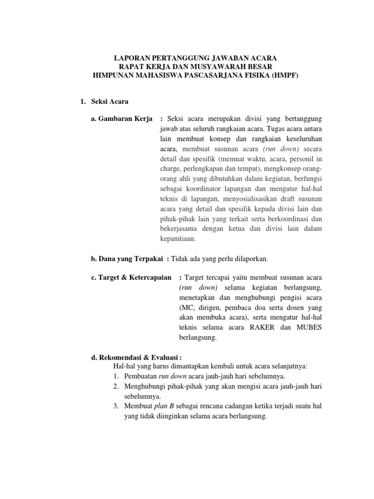 LPJ Raker Dan Mubes Divisi Acara | PDF