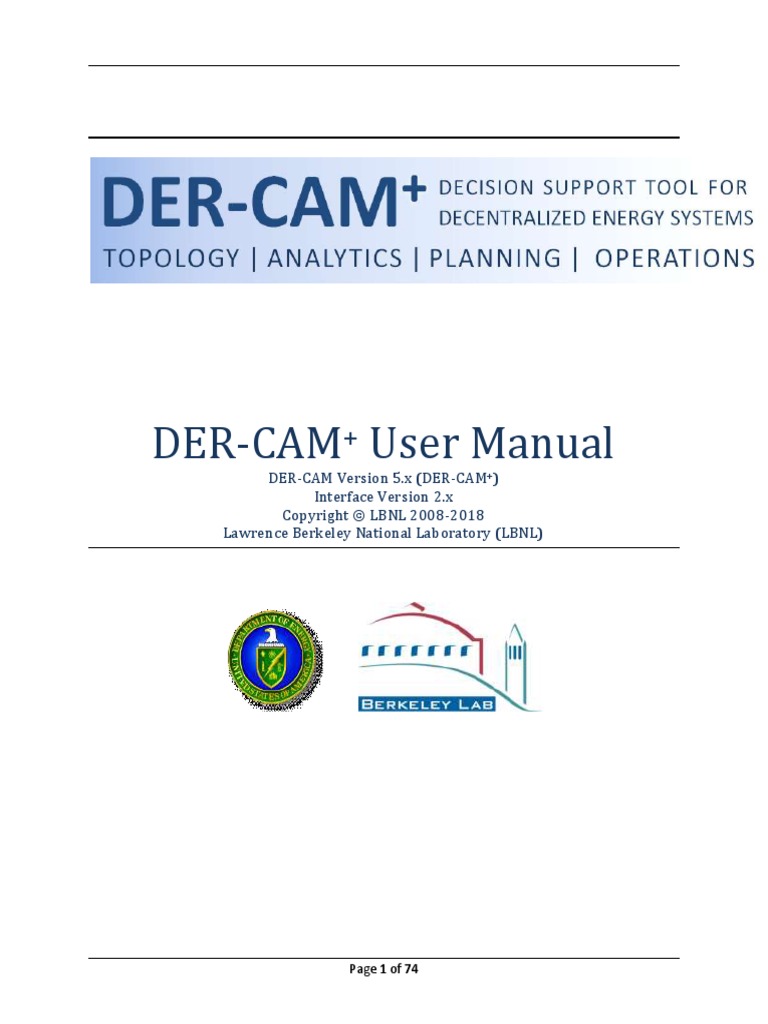 Der-Cam User Manual: DER-CAM Version 5.x (DER-CAM) Interface Version 2 ...