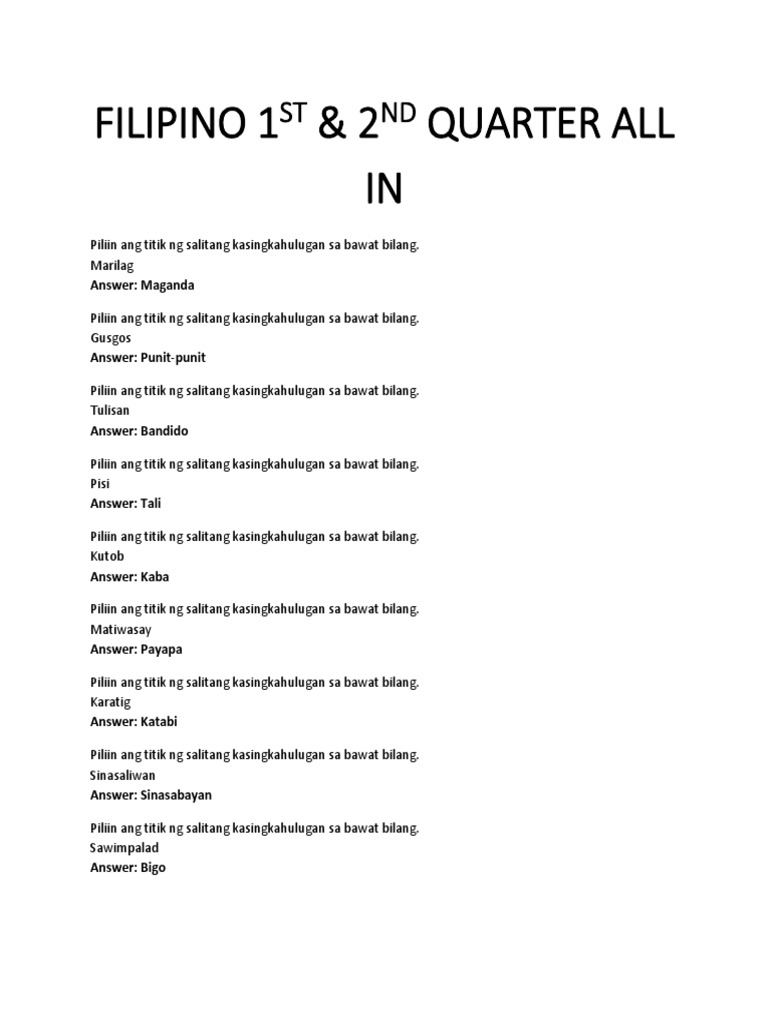 Filipino Grade 12 (1st Quarter and 2nd Quarter) | PDF