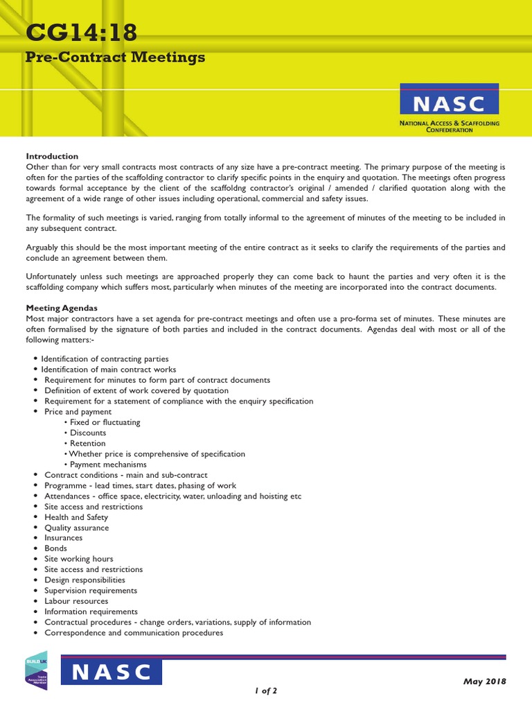 Nasc CG14 - 18 Pre-Contract Meetings | PDF | Specification (Technical ...