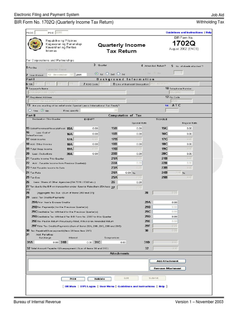 Job Aid For Form 1702Q (Online) v1 PDF | PDF | Button (Computing) | Tax ...