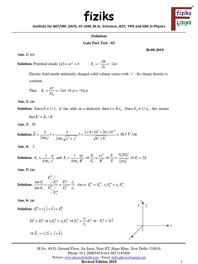 GATE Physics Solutions 2019 Edition | PDF | Waves | Physical Phenomena