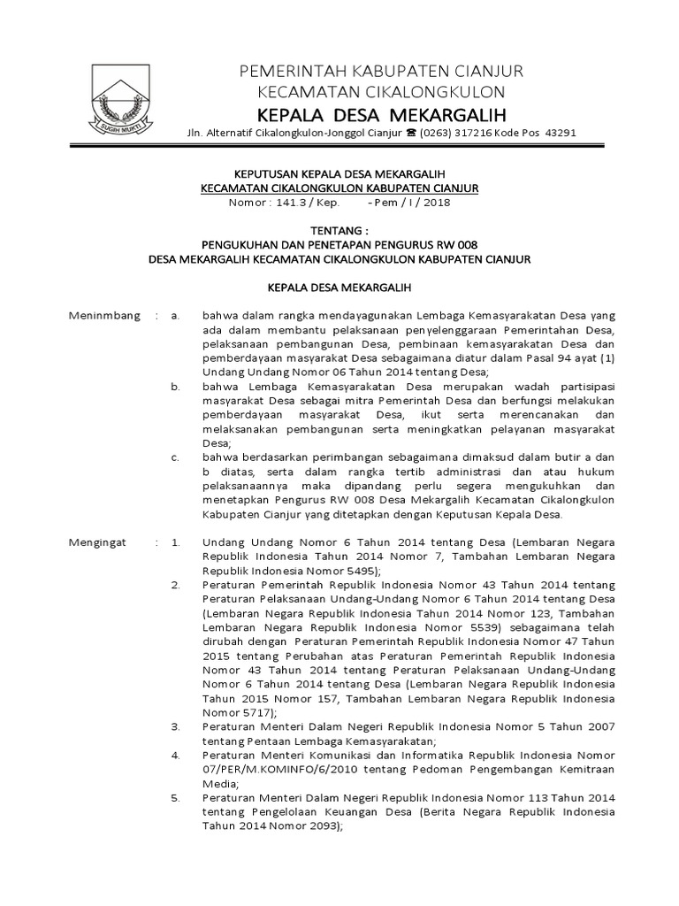 Contoh SK RT/RW | PDF