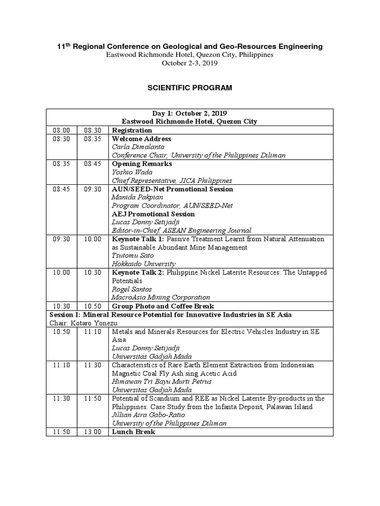 Rcgeoe 2019 Scientific Program | PDF | Metro Manila | Mining