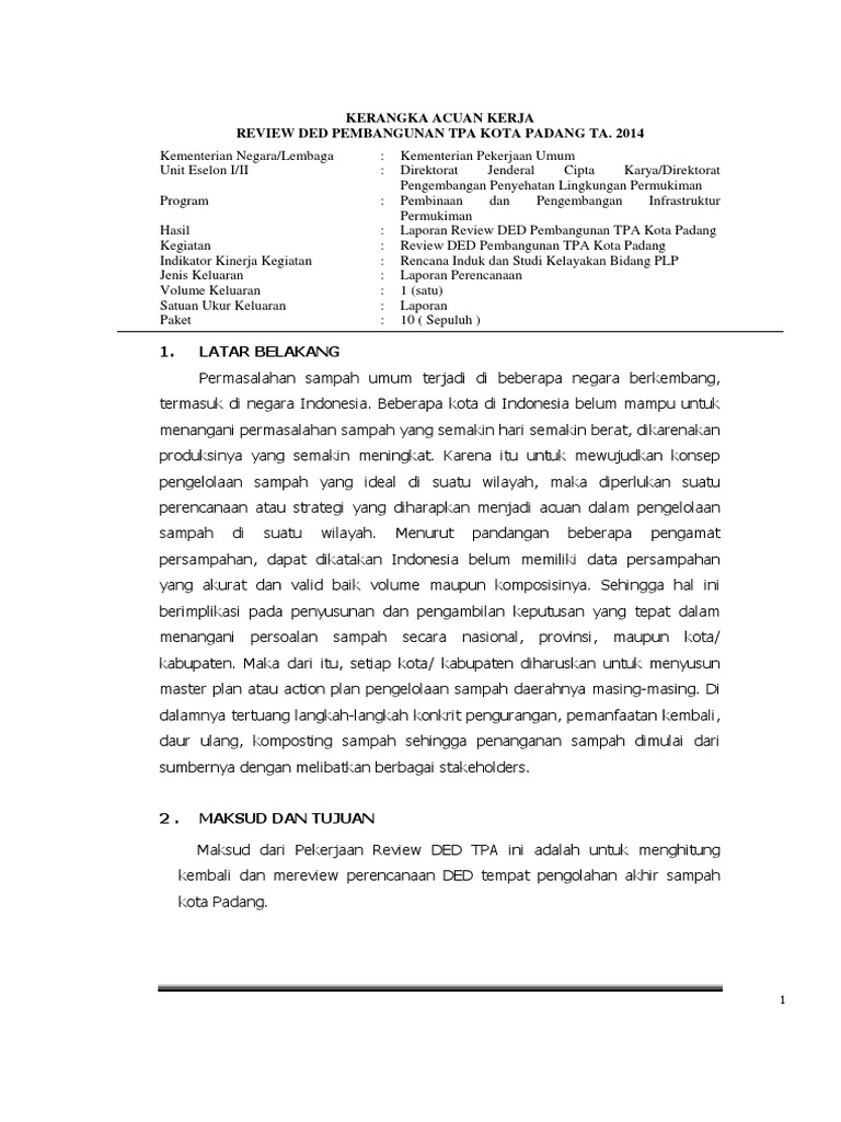 KAK Review DED TPA Kota Padang | PDF