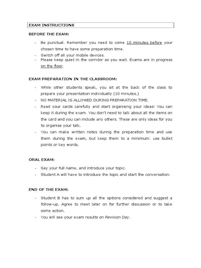 Oral Exam Instructions | PDF